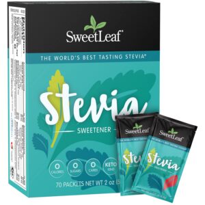 sweetleaf stevia packets - zero calorie stevia powder, no bitter aftertaste, sugar substitute for keto coffee, nothing artificial, non-gmo stevia sweetener packets, 70 count