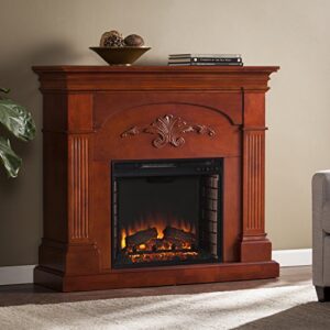 SEI Furniture Sicilian Harvest Traditional Style Electric Fireplace, Warm Brown Mahogany