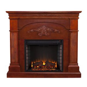 SEI Furniture Sicilian Harvest Traditional Style Electric Fireplace, Warm Brown Mahogany