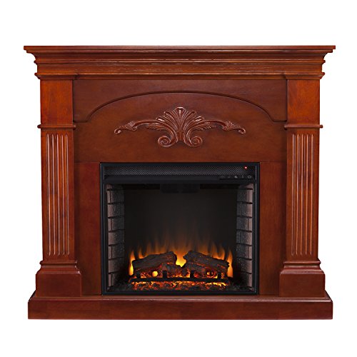 SEI Furniture Sicilian Harvest Traditional Style Electric Fireplace, Warm Brown Mahogany