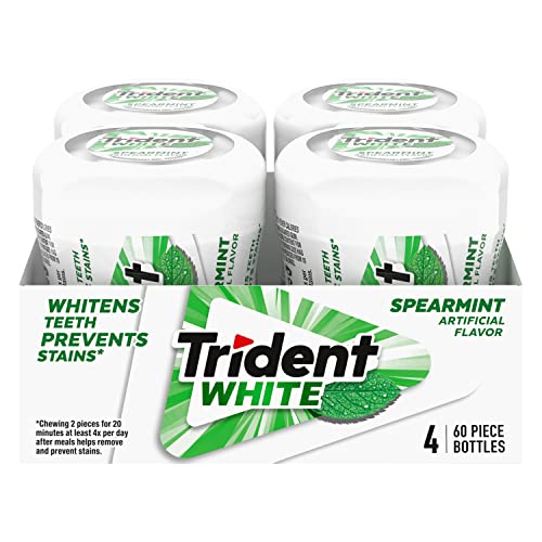 Trident White Spearmint Sugar Free Gum, 4 Bottles of 60 Pieces (240 Total Pieces)