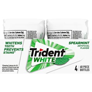 Trident White Spearmint Sugar Free Gum, 4 Bottles of 60 Pieces (240 Total Pieces)