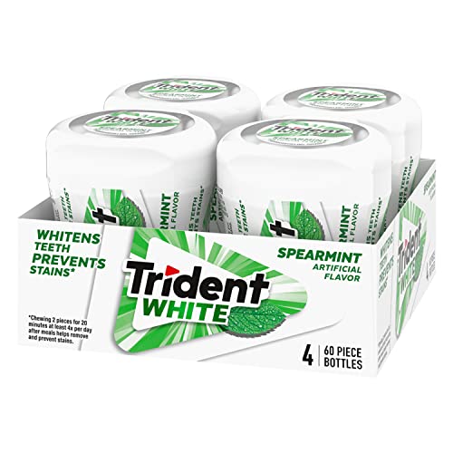 Trident White Spearmint Sugar Free Gum, 4 Bottles of 60 Pieces (240 Total Pieces)