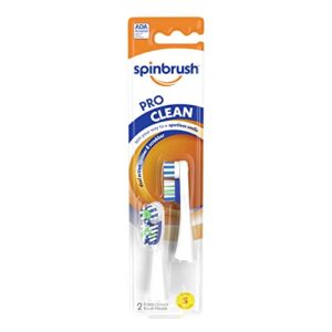 spinbrush pro clean replacement heads, soft bristles, for battery toothbrush, 2-pack