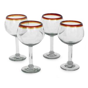 novica hand blown clear brown recycled glass wine glasses, 12 oz 'amber globe'(set of 4),brown clear