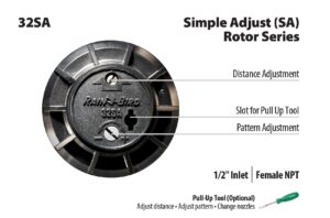 rain bird 32sa/4pks simple adjust 32sa gear drive rotor, adjustable 40° - 360° pattern, 19' - 32' spray distance, 4-pack