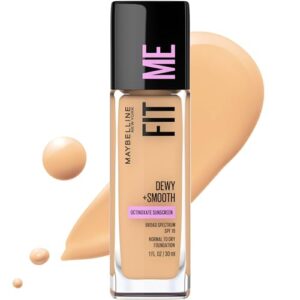 maybelline fit me dewy + smooth liquid foundation makeup, natural beige, 1 count (packaging may vary)