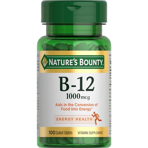 Nature's Bounty Vitamin B12 1000mcg, Supports Energy Metabolism and Nervous System Health, Vitamin Supplement, 100 Tablets