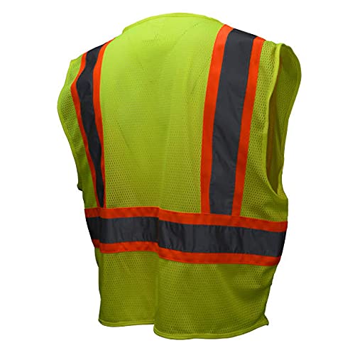 Radians SV22-2ZGM-L Polyester Mesh Economy Class 2 High Visibility Zipper Closure Vest with Two-Tone Trim, Large, Green