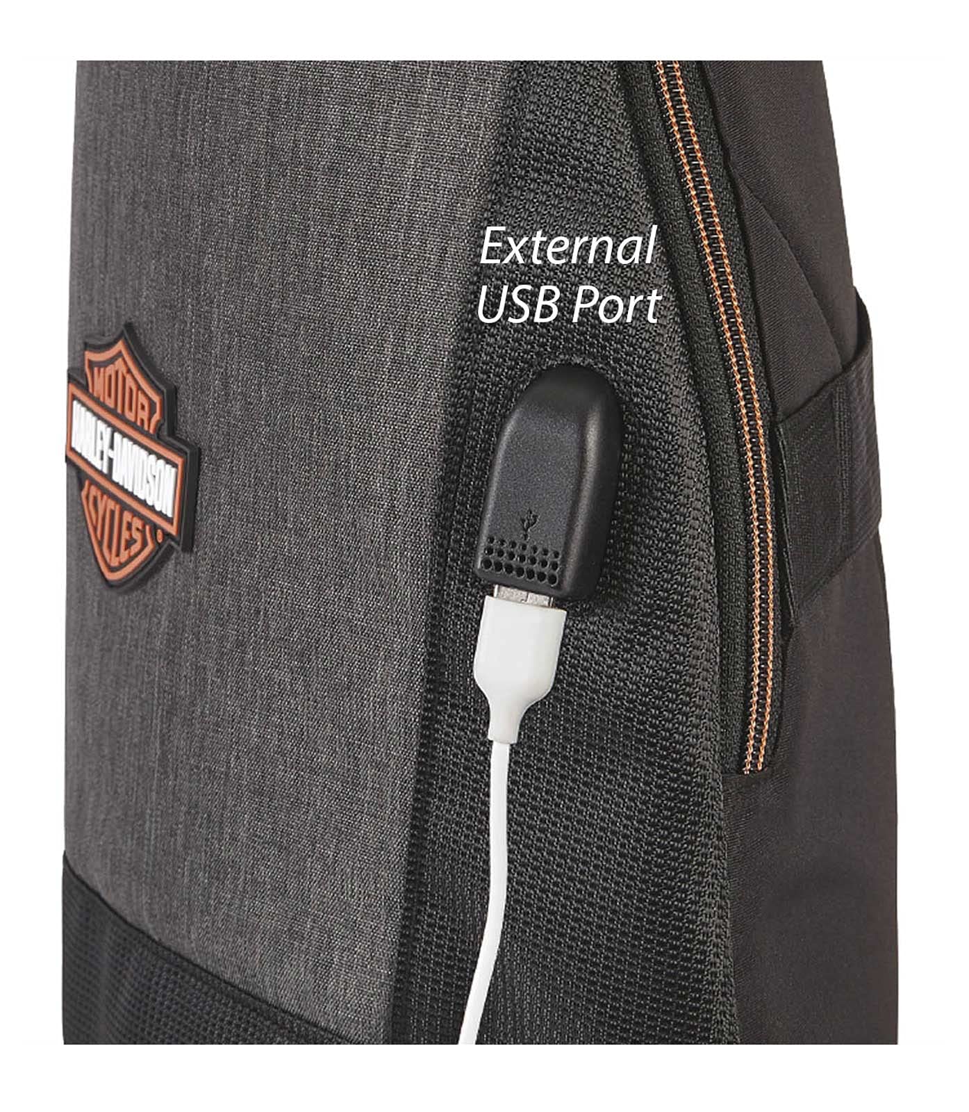 Harley-Davidson Bar & Shield Deluxe USB Travel Sling Backpack - Heather Gray