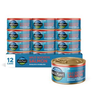 wild planet wild sockeye salmon, skinless & boneless, canned salmon, sustainably caught, non-gmo, kosher 6 ounce (pack of 12)