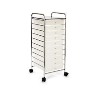 seville classics large 10-drawer multipurpose mobile rolling utility storage organizer cart, frost white