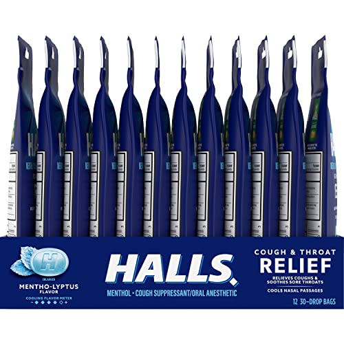 HALLS Relief Mentho-Lyptus Cough Drops, 12 Packs of 30 Drops (360 Total Drops)