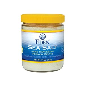 eden sea salt, hand harvested french celtic, stone ground (fine), trace minerals, unrefined, glass jar, 14 oz