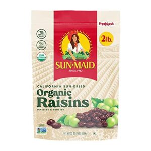 Sun-Maid Organic California Sun-Dried Raisins - (2 Pack) 32 oz Resealable Bag - Organic Dried Fruit Snack for Lunches, Snacks, and Natural Sweeteners