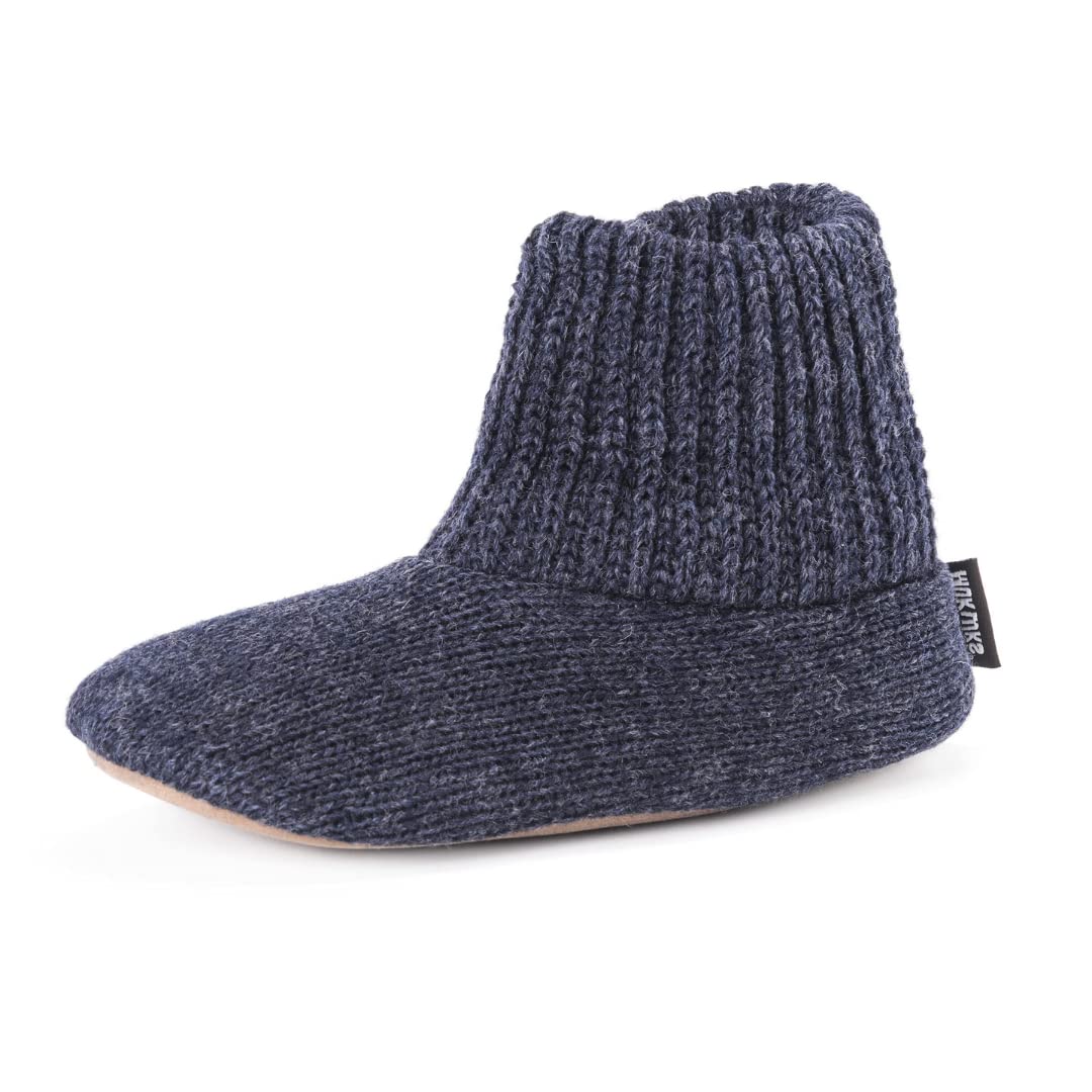 MUK LUKS Men's Morty Ragg Wool Slipper Sock, Navy, Large