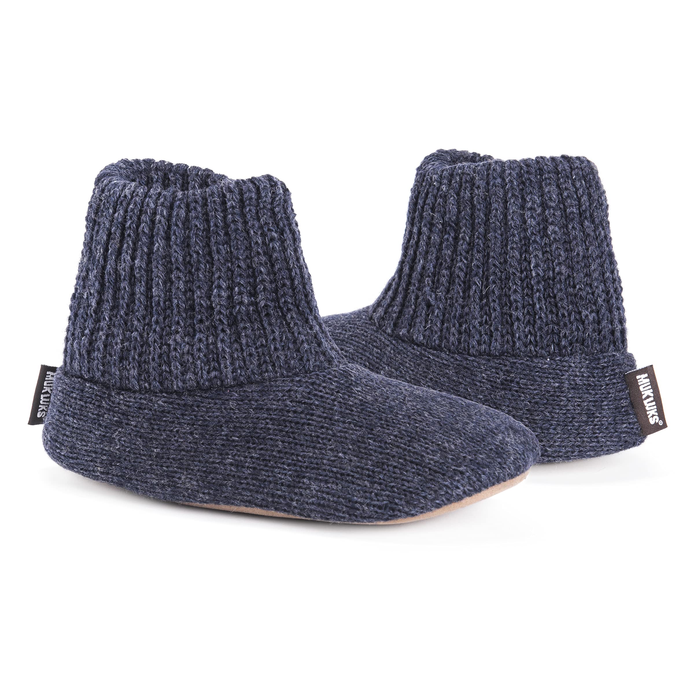 MUK LUKS Men's Morty Ragg Wool Slipper Sock, Navy, Large