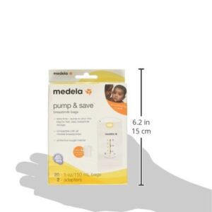 Medela Pump & Save Breast Milk Storage Bags, 20 Count Pack, Breastmilk Freezer Bags, Pour or Pump Directly into Bags with Included Easy Connect Adaptors, Made Without BPA