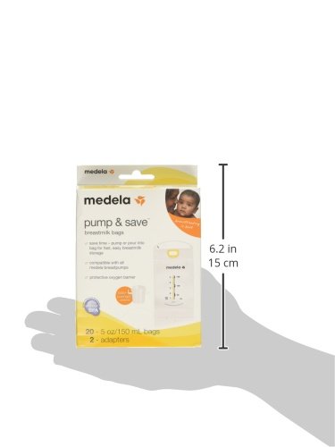 Medela Pump & Save Breast Milk Storage Bags, 20 Count Pack, Breastmilk Freezer Bags, Pour or Pump Directly into Bags with Included Easy Connect Adaptors, Made Without BPA