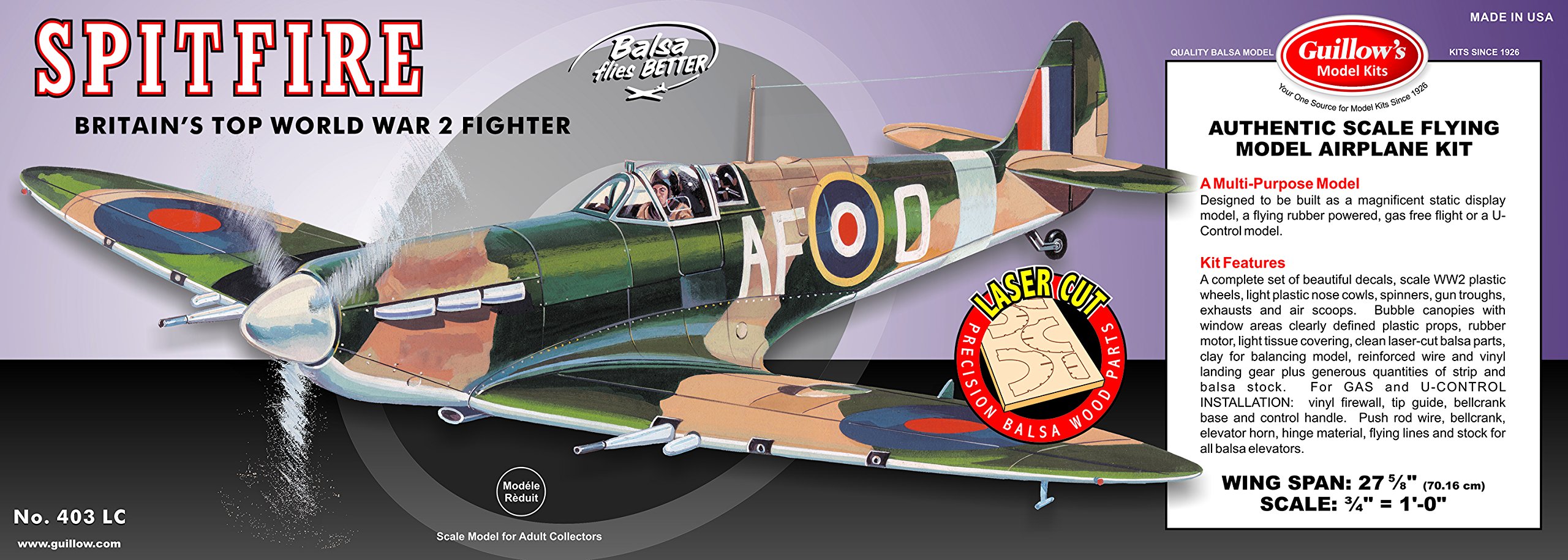 Guillow's Spitfire Laser Cut Model Kit Small