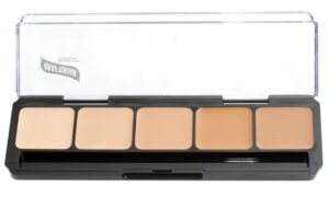 graftobian hd glamour crème foundation palette (warm #2) - high definition 5 color makeup palette, cream based foundation concealer and contour palette, full coverage - medium warm skin shades