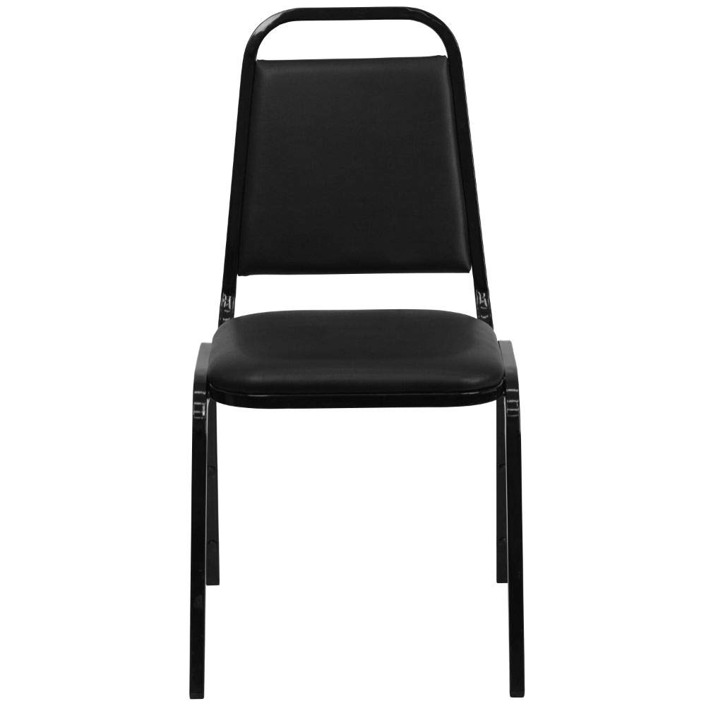 Flash Furniture HERCULES Series Trapezoidal Back Stacking Banquet Chair in Black Vinyl - Black Frame