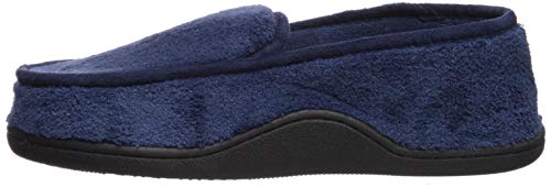 isotoner Men's Terry Moccasin Slipper with Memory Foam for Indoor/Outdoor Comfort, Navy, Large