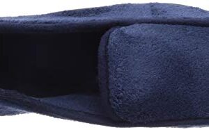 isotoner Men's Terry Moccasin Slipper with Memory Foam for Indoor/Outdoor Comfort, Navy, Large