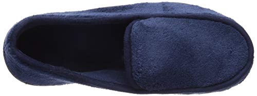 isotoner Men's Terry Moccasin Slipper with Memory Foam for Indoor/Outdoor Comfort, Navy, Large