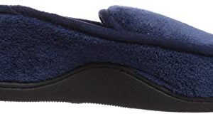 isotoner Men's Terry Moccasin Slipper with Memory Foam for Indoor/Outdoor Comfort, Navy, Large