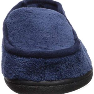 isotoner Men's Terry Moccasin Slipper with Memory Foam for Indoor/Outdoor Comfort, Navy, Large