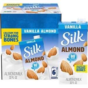 silk shelf-stable almond milk, vanilla, dairy-free, vegan, non-gmo project verified, 1 quart (pack of 6)