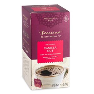 teeccino vanilla nut herbal tea - rich & roasted herbal tea that’s caffeine free & prebiotic for natural energy, 25 tea bags