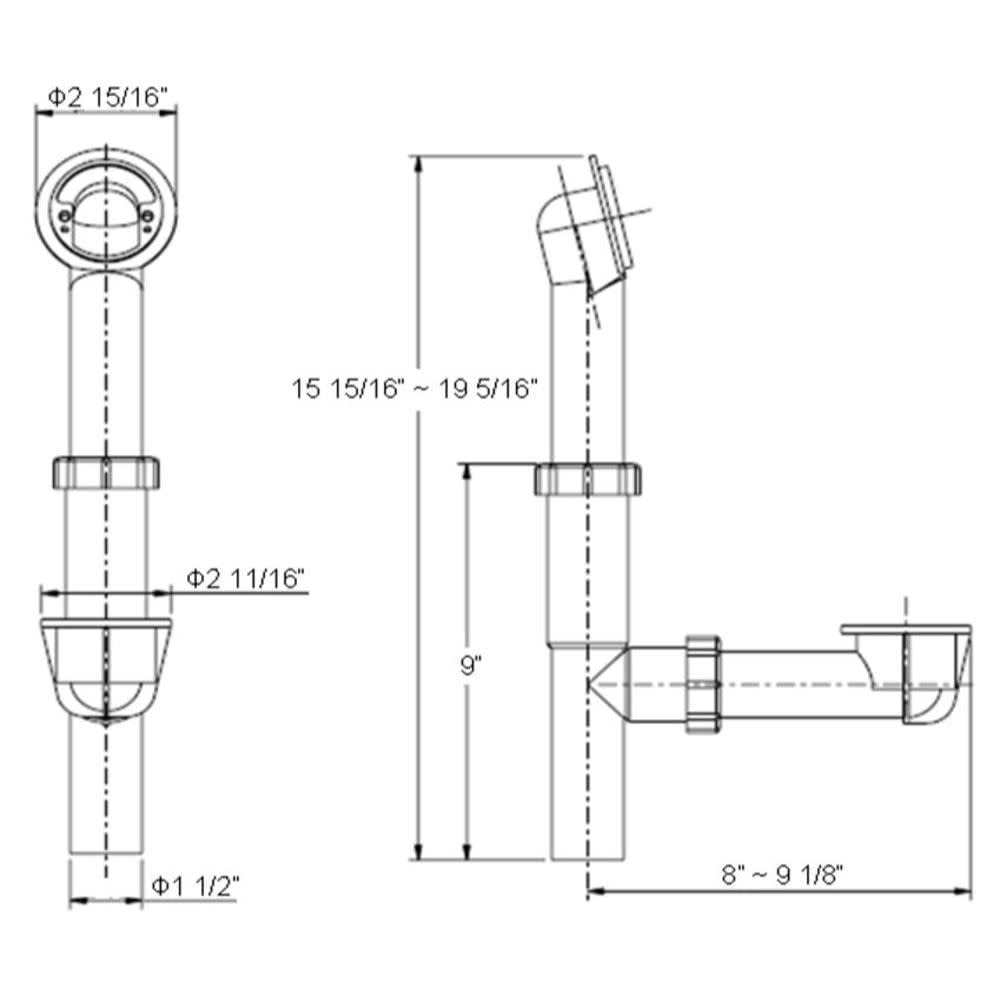 Design House 522458 PVC Rough-In Bath Drain Kit with Overflow - Adjustable Height and Drain Depth 1.5"W x 19.3"H, White