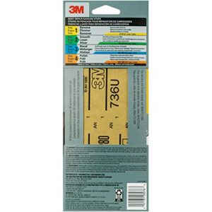 3M Performance Sandpaper, 03076, 80 Grit, 3 2/3 in X 9 in, 5 Sheets Per Pack