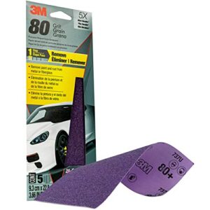 3M Performance Sandpaper, 03076, 80 Grit, 3 2/3 in X 9 in, 5 Sheets Per Pack