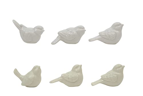 Set of 6 White Ceramic Birds