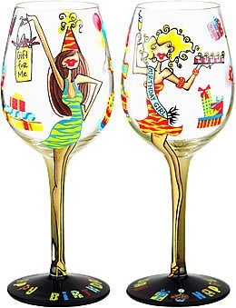 Bottom's Up 15-Ounce Birthday Girl Handpainted Wine Glass