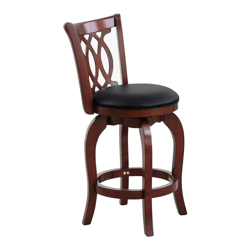 Homelegance Shapel Scroll Back Swivel Counter Height Barstool, 24.5" SH, Dark Cherry