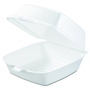 Dart 60HT1 6 in Lg Sandwich Foam Hinged Container (Case of 500), White,5.9" Length x 6" Width x 3" Height