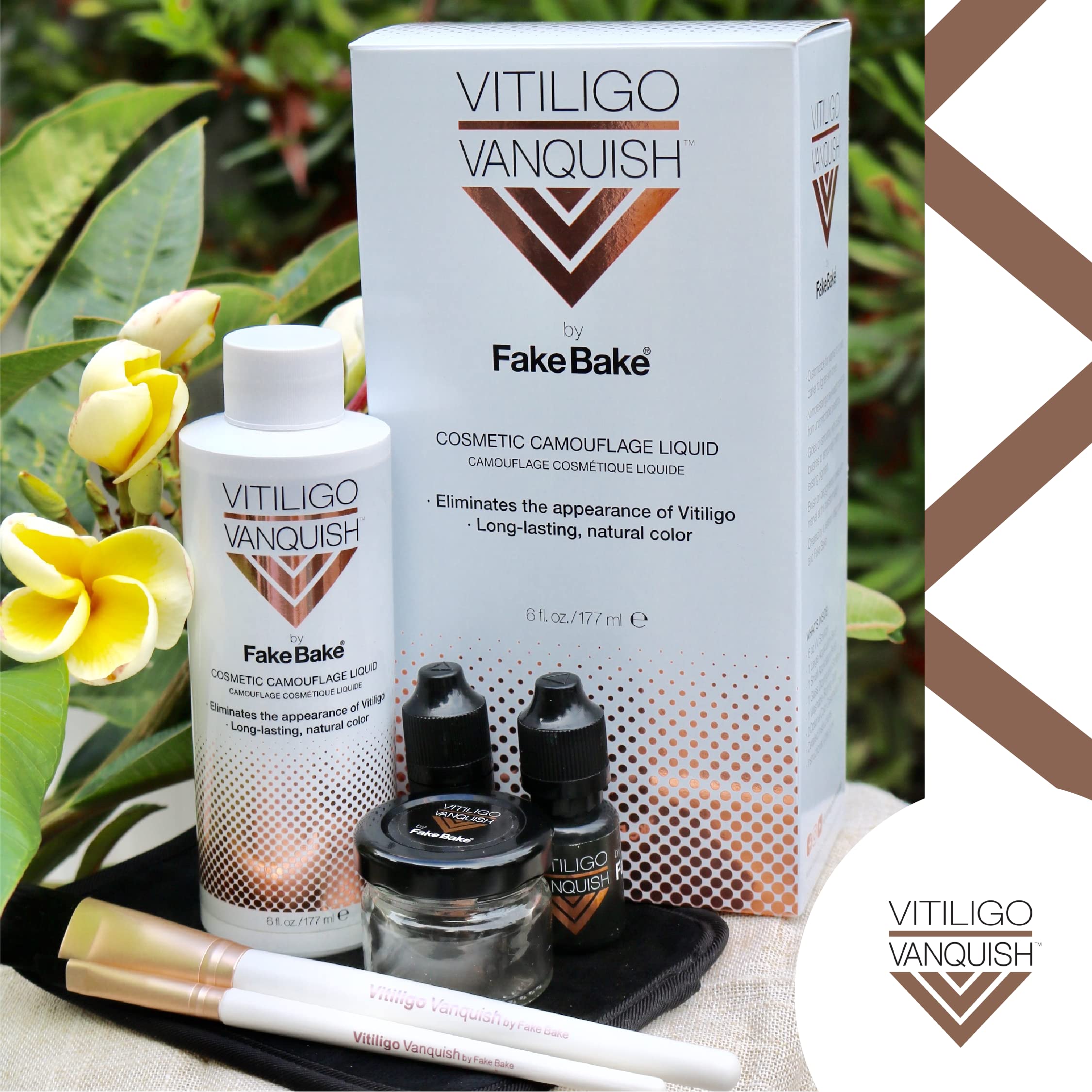 Vitiligo Vanquish Cosmetic Camouflage Kit by Fake Bake Liquid Concealer, Long Lasting Natural Color Customization Eliminates Appearance of Skin Depigmentation For Women & Men - Cover Lasts For Days