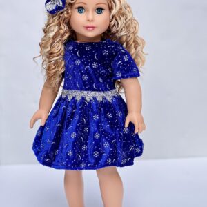 - Midnight Blue - 3 Piece Outfit - Dark Blue Sparkling Holiday Dress with Matching Silver Shoes and Headpiece - Clothes Fits 18 Inch Doll (Doll Not Included)