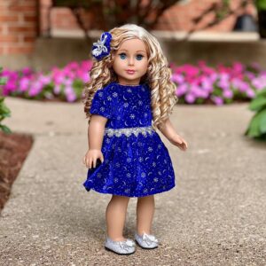 - Midnight Blue - 3 Piece Outfit - Dark Blue Sparkling Holiday Dress with Matching Silver Shoes and Headpiece - Clothes Fits 18 Inch Doll (Doll Not Included)