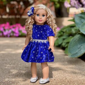 - Midnight Blue - 3 Piece Outfit - Dark Blue Sparkling Holiday Dress with Matching Silver Shoes and Headpiece - Clothes Fits 18 Inch Doll (Doll Not Included)