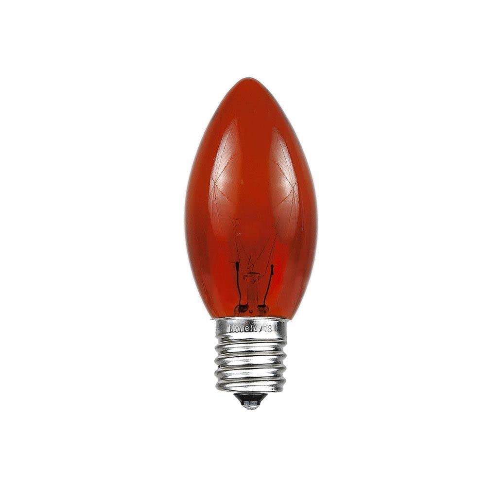 Novelty Lights Incandescent Replacement Bulbs - Outdoor Individual Bulbs for Events, Holiday Parties, Patios, and More - C7/E12 Candelabra Base, 5 Watt Lights (Orange, 25 Pack)