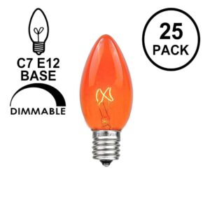 Novelty Lights Incandescent Replacement Bulbs - Outdoor Individual Bulbs for Events, Holiday Parties, Patios, and More - C7/E12 Candelabra Base, 5 Watt Lights (Orange, 25 Pack)