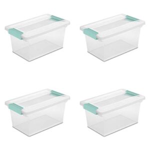 sterilite medium clip box, stackable small storage bin with latching lid, plastic container to organize office, crafts, clear base and lid, 4-pack