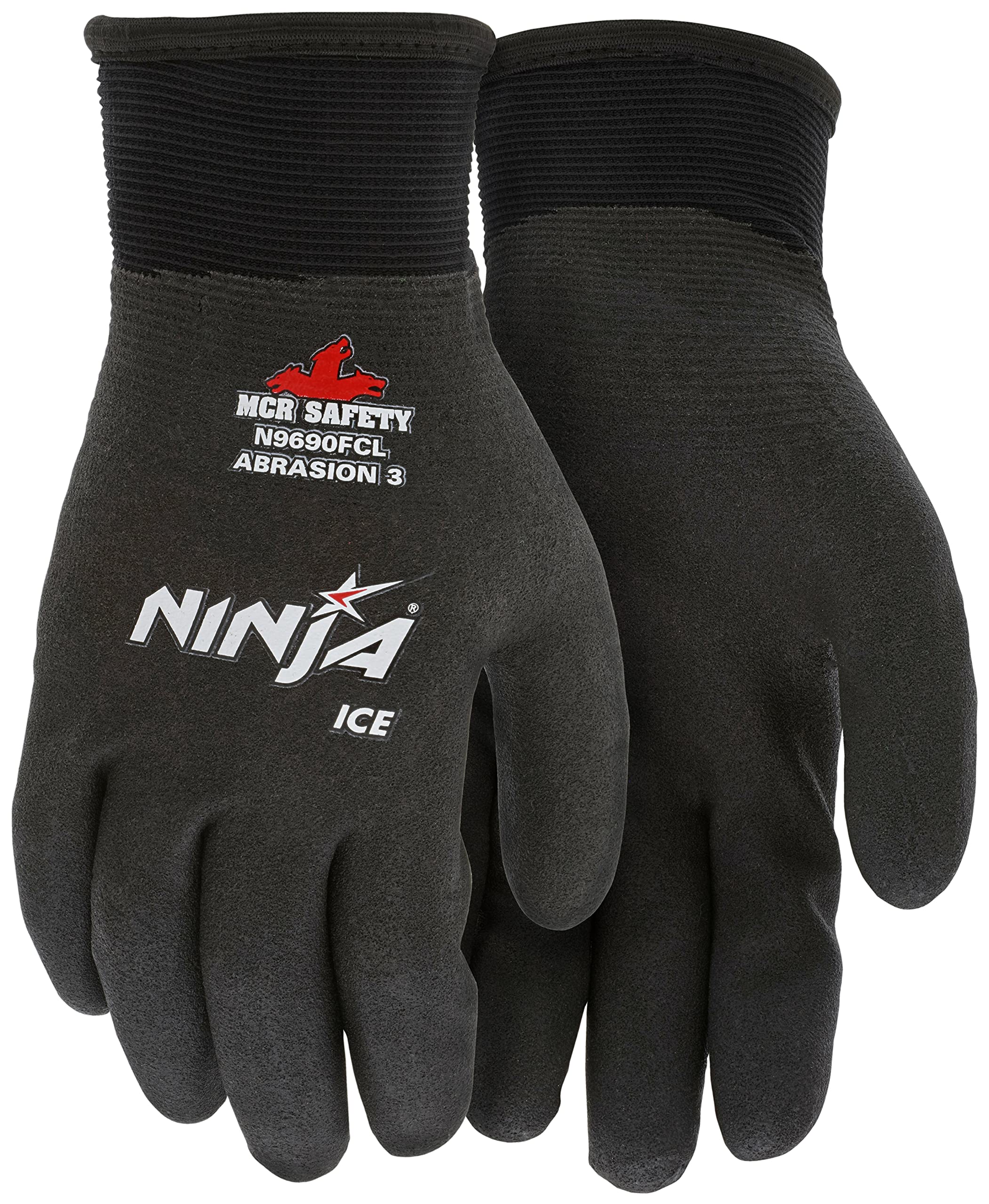 MCR Safety Gloves N9690FCM Ninja ICE Insulated Work Gloves 15 Gauge Black Nylon with Acrylic Terry Interior, HPT Coated, Medium, 1 Pair