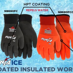 MCR Safety Gloves N9690FCM Ninja ICE Insulated Work Gloves 15 Gauge Black Nylon with Acrylic Terry Interior, HPT Coated, Medium, 1 Pair