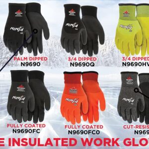 MCR Safety Gloves N9690FCM Ninja ICE Insulated Work Gloves 15 Gauge Black Nylon with Acrylic Terry Interior, HPT Coated, Medium, 1 Pair